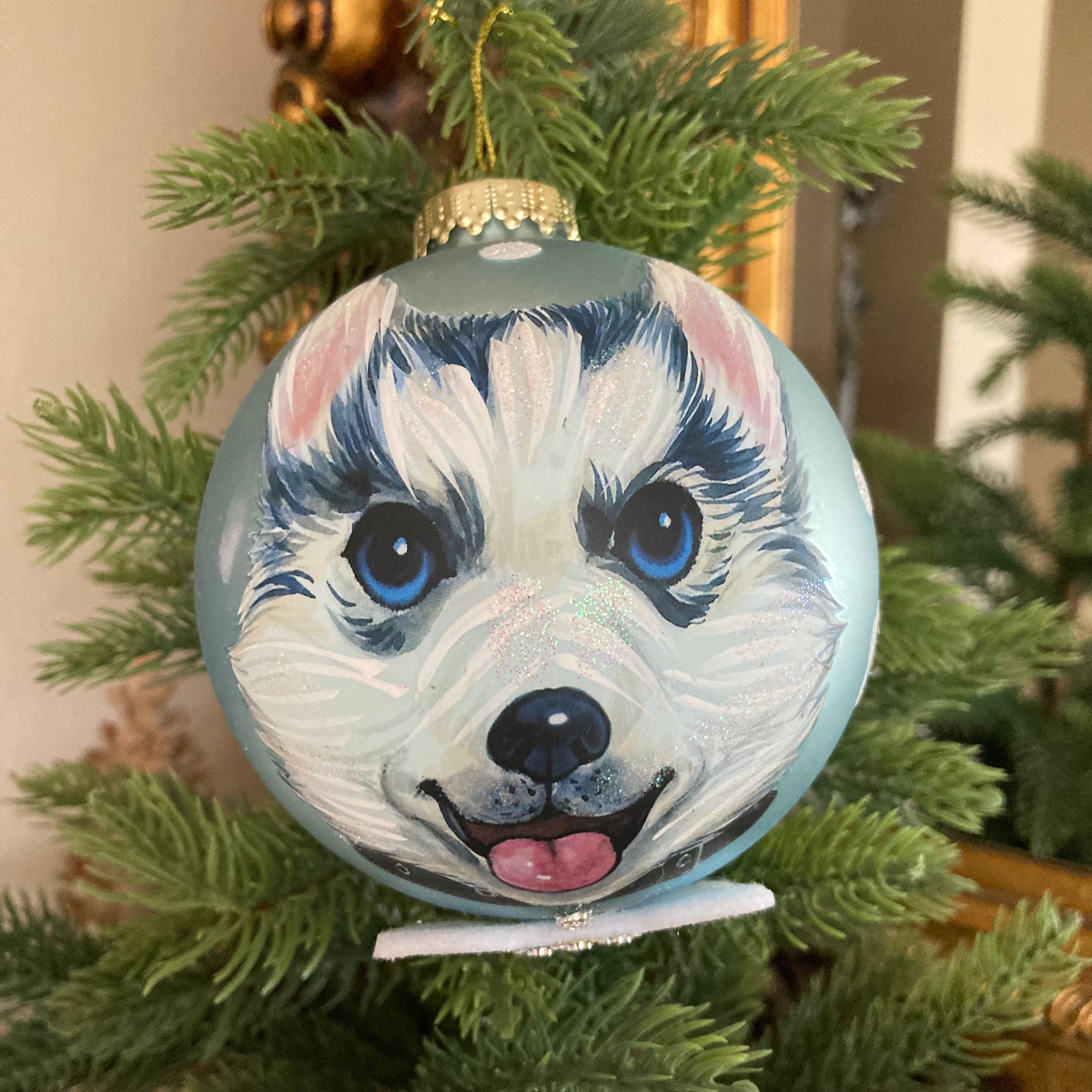 Blue Glass Dog Ball – The Christmas Wreath Company